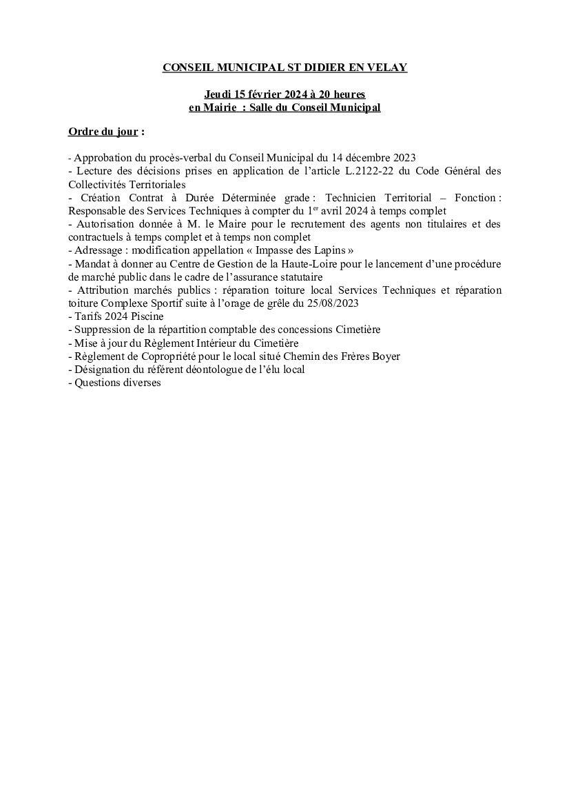 Actualités - Ordre du jour du prochain conseil municipal, le 15 février - Actualité illiwap de ...