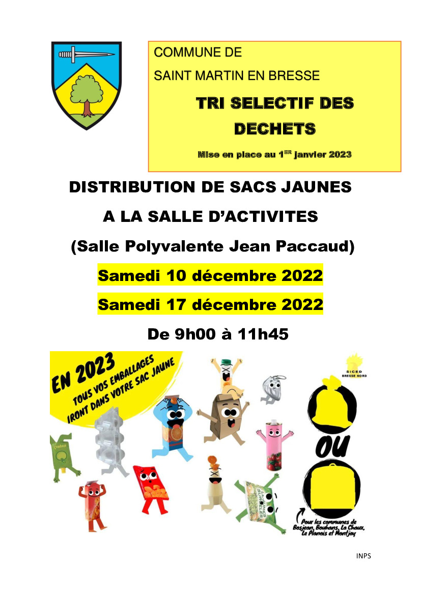 Noticias - DISTRIBUTION DE SACS JAUNES POUR LE TRI SELECTIF DES DECHETS - Noticias de illiwap de ...