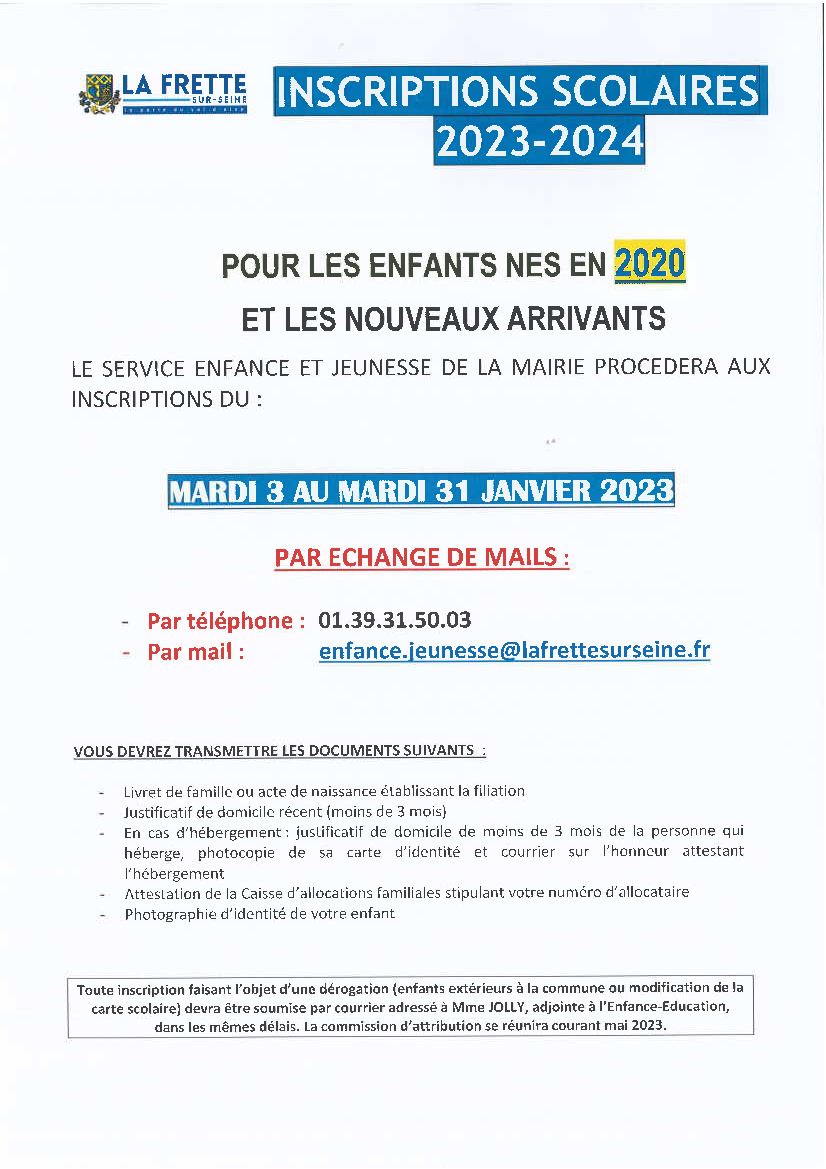 Actualités - INSCRIPTIONS SCOLAIRES 2023-2024 - Actualité illiwap de Scolaire & Périscolaire ...