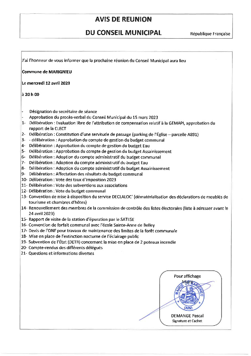Actualités - Ordre du jour du Conseil Municipal du 12 avril 2023 - Actualité illiwap de Mairie ...