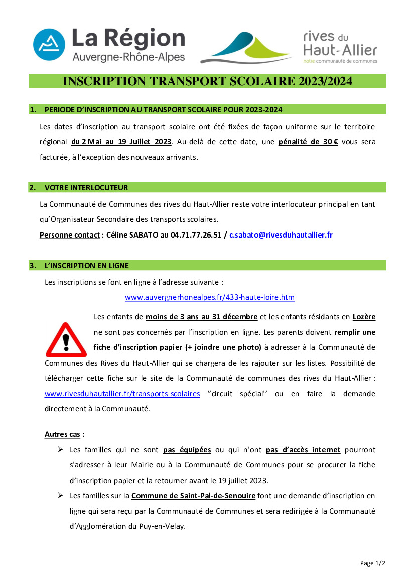 Noticias - inscription au transport scolaire rentrée 2023/2024 - Noticias de illiwap de Mairie ...