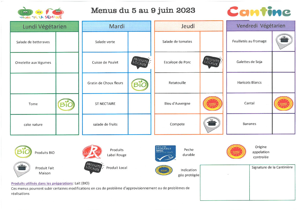 Noticias - Menus cantine scolaire du 5 au 9 juin 2023 - Noticias de ...