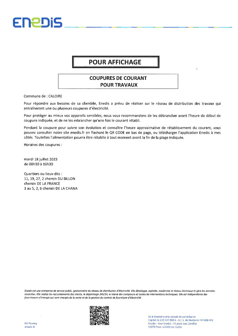 News - Avis de coupure d'électricité pour travaux - Mairie de Caloire ...