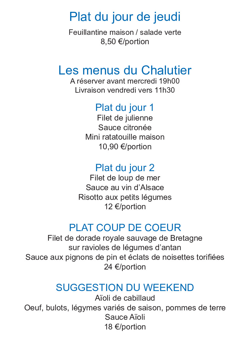 Actualités - Menu du jour + menu poisson - Chez Nadège - Actualité ...